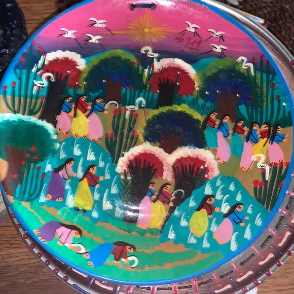 Kitchen | Vintage Mexican Story Plate Folk Art Red Clay | Poshmark
